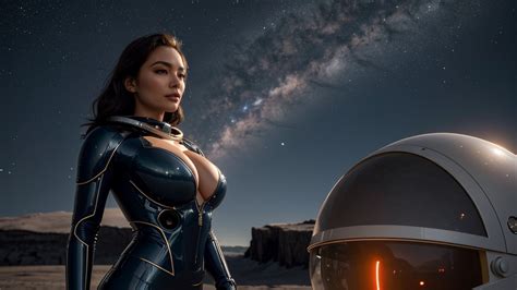 Planet With Rings In Sky Stars In Sky 몸에 딱 맞는 옷퍼리 AI 포르노