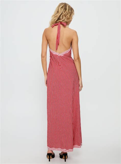 Betsie Halter Lace Maxi Dress Red Polka Princess Polly