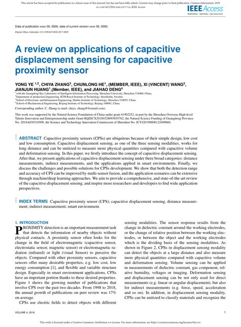 PDF A Review On Applications Of Capacitive Displacement Sensing For Capacitive Proximity Sensor