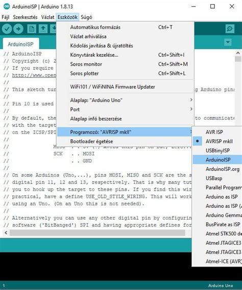 Arduino mint programozó és a bootloader ArduinoISP TavIR