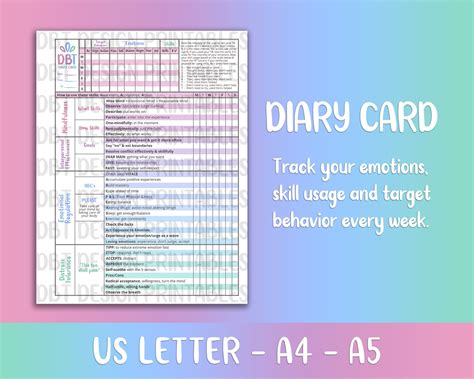 DBT Bundle Diary Card Cheat Sheet Positive Affirmations Etsy