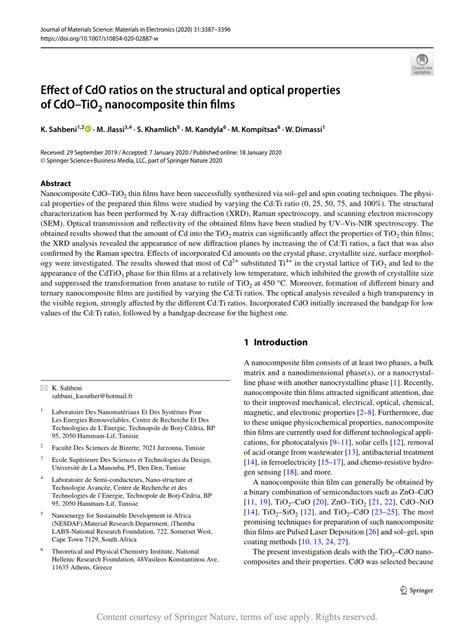 Effect Of Cdo Ratios On The Structural And Optical Properties Of Cdotio2 Nanocomposite Thin