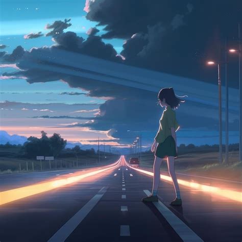 Premium Ai Image Anime Girl Is Walking On A Lost Highway Generative Ai