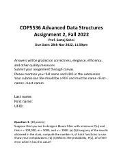 Assignment Final Pdf COP Advanced Data Structures Assignment Fall Prof Sartaj