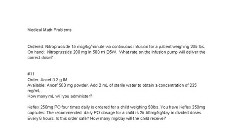 Medical Math Problems Infusion And Dosage Calculations Studocu
