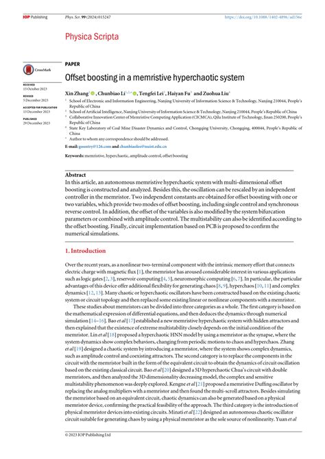 Offset Boosting In A Memristive Hyperchaotic System Request Pdf