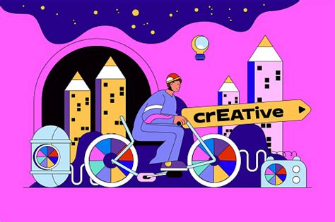 캐릭터 장면이 있는 창의적인 프로세스 웹 개념입니다 브레인스토밍을 하고 아이디어를 생성하며 트렌디한 예술 콘텐츠를 만듭니다 플랫