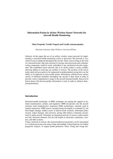 pdf information fusion in ad hoc wireless sensor networks for aircraft health monitoring