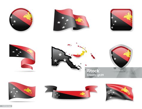 파푸아 뉴기니 플래그 컬렉션입니다 벡터 일러스트 레이 션 설정 플래그 및 국가의 개요 기에 대한 스톡 벡터 아트 및 기타 이미지