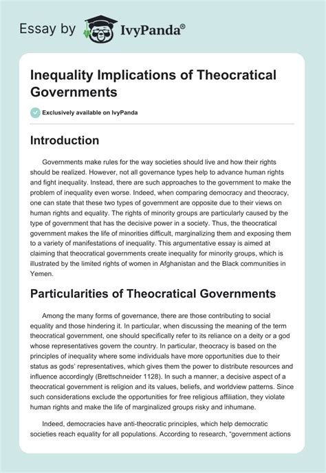 Inequality Implications Of Theocracies 1104 Words Essay Example