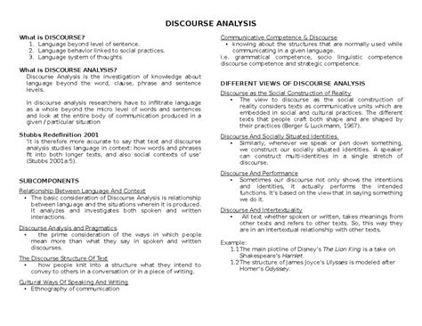 Week 7 Discourse Analysis Discourse Analysis What Is Discourse 1 Language Beyond Level Of