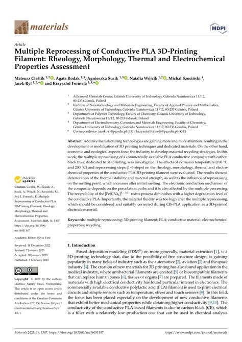 Pdf Multiple Reprocessing Of Conductive Pla 3d Printing Filament