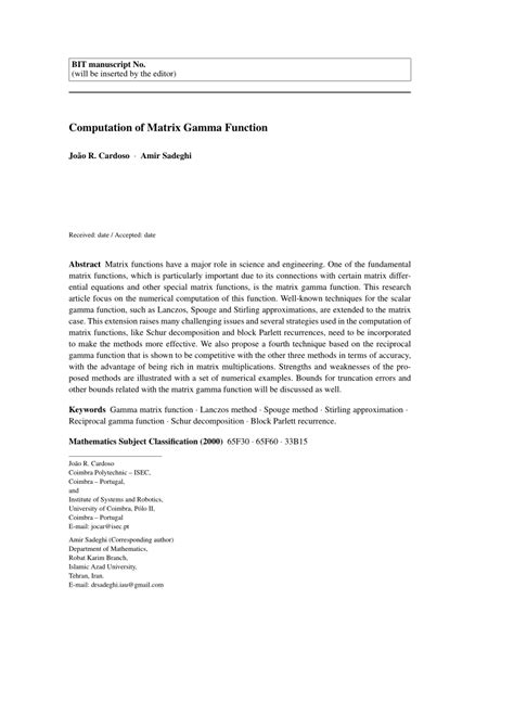 PDF Computation Of Matrix Gamma Function