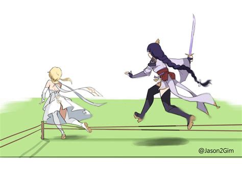 Raiden Shogun And Lumine Genshin Impact Drawn By Jason Kim Danbooru