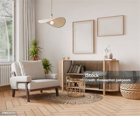 벽에 프레임 모형 아늑한 심플한 거실 포스터 나무 빈 그림 농가 스타일 요소 인테리어 일러스트 3d 렌더링 0명에 대한 스톡 사진 및 기타 이미지 Istock