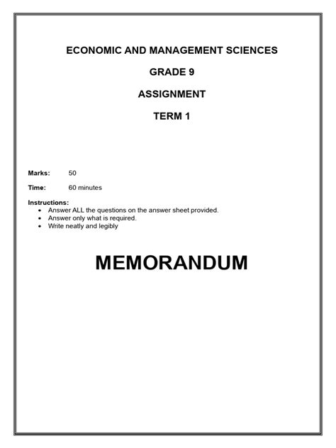 Grade 9 Assignment Memo Pdf Taxes Labour Economics
