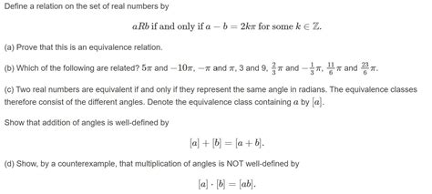 Solved Define A Relation On The Set Of Real Numbers By A Rb