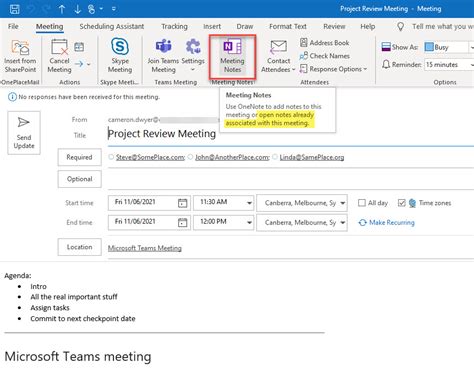 Simplify Taking Meeting Notes Using Native Onenote Outlook Integration Cameron Dwyer