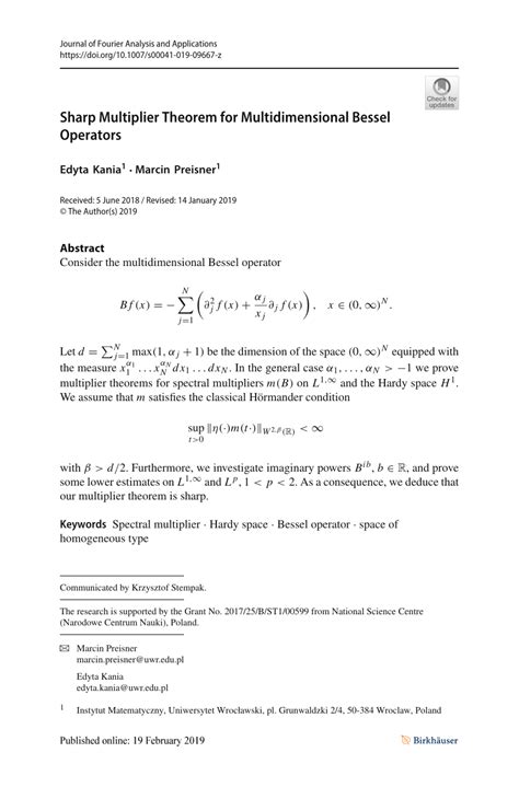 Pdf Sharp Multiplier Theorem For Multidimensional Bessel Operators