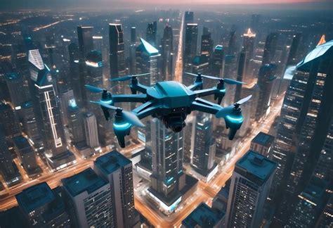 Premium Photo A Stateoftheart Autonomous Flying Drone Soaring Above A Bustling Ultramodern