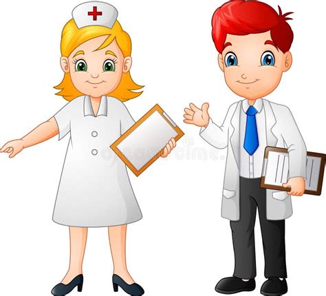 Cartoon Smiling Doctor And Nurse Stock Vector Illustration Of Doctor
