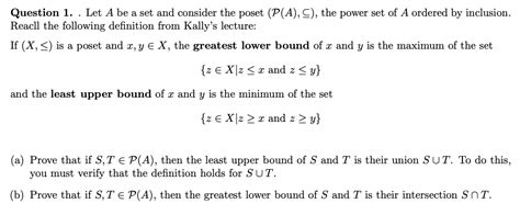 solved question 1 let a be a set and consider the poset