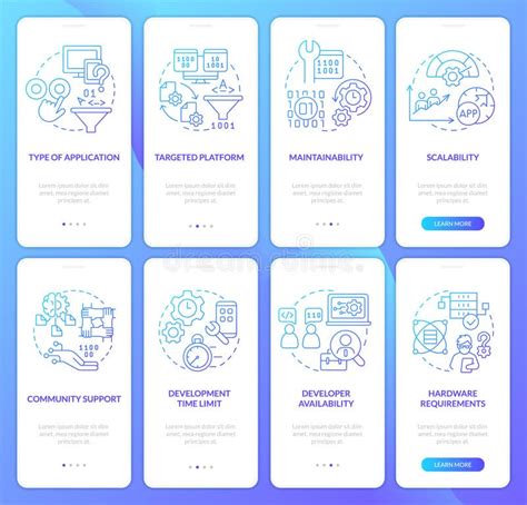 programming language choice blue gradient onboarding mobile app screen set stock vector