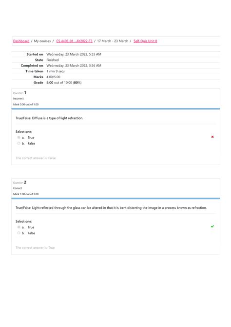 Self Quiz Unit 8 Attempt Review 2 Started On Wednesday 23 March 2022
