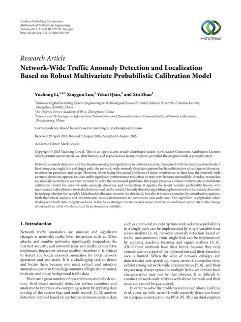 Pdf Network Wide Traffic Anomaly Detection And Localization Based On Robust Multivariate