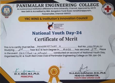 Mano Ranjitham N On Linkedin Youthachievement Nationalyouthday Yrc
