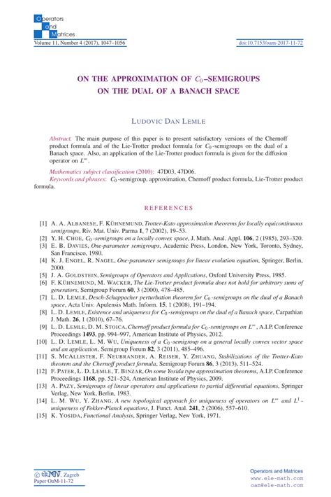 Pdf On The Approximation Of C0 Semigroups On The Dual Of A Banach Space