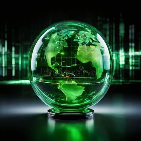 Futuristic Green Glowing Globe With Digital Grid Pattern Stock