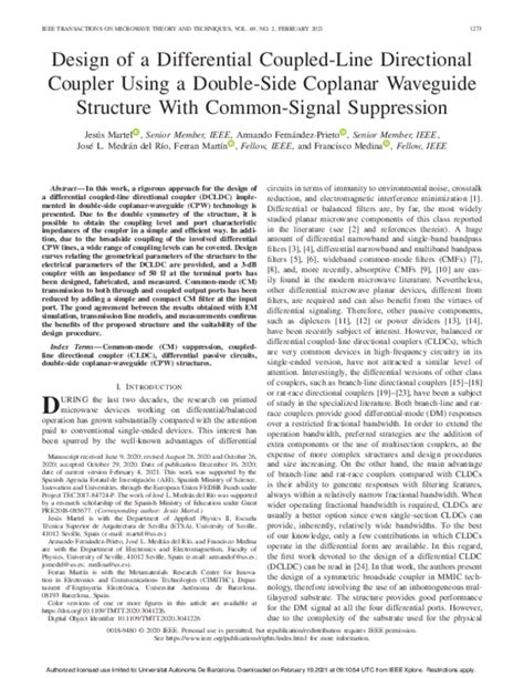 pdf design of a differential coupled line directional coupler using a double side coplanar
