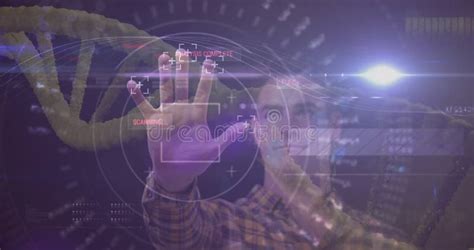 Interacting With Futuristic Touchscreen Man Analyzing Data With Animation Effects Stock Footage