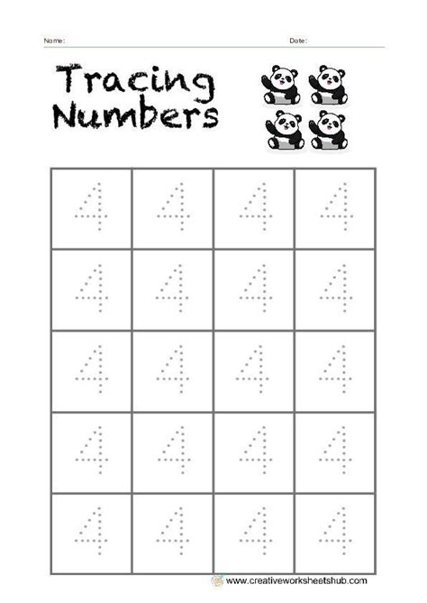Number 4 Tracing Worksheet