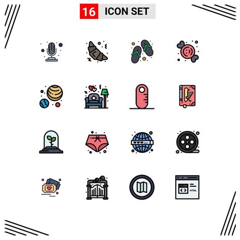 16 Thematic Vector Flat Color Filled Lines And Editable Symbols Of Couch Galaxy Slippers Planets