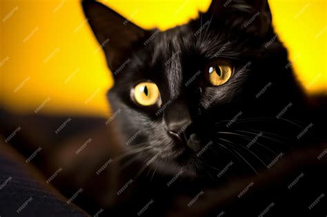 Premium Vector A Close Up Of A Black Cat With Yellow Eyes