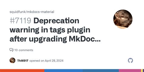 Deprecation Warning In Tags Plugin After Upgrading Mkdocs To 16 · Issue 7119 · Squidfunk