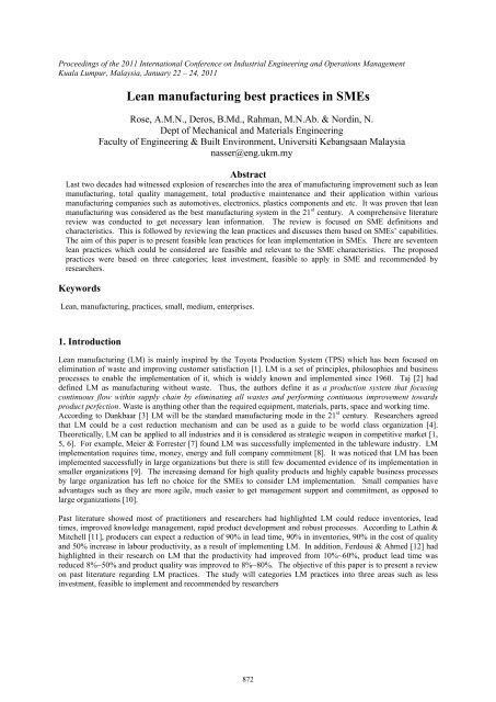 Lean Manufacturing Best Practices In SMEs IEOM