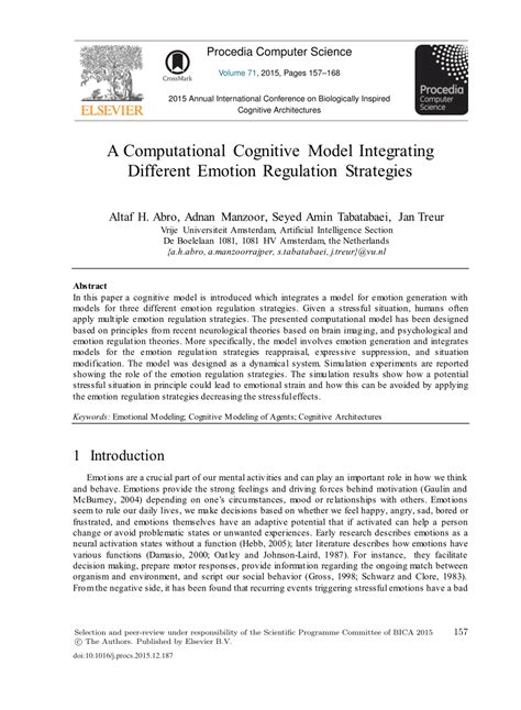 pdf a computational cognitive model integrating different emotion regulation strategies