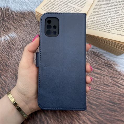 کیف گوشی Galaxy A51 سامسونگ چرم مگنتی جاکارتی محافظ لنزدار سرمه ای کد 13080 قاب سنتر