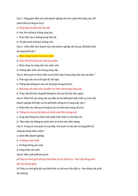 Thi GK Ôn tập thi giữa kì Câu T ng giám đốốc c a m t doanh nghi p câần rèn luy n khổ ủ ộ