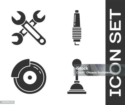 기어 시프터 렌치 카 브레이크 디스크 캘리퍼 및 자동차 스파크 플러그 아이콘을 설정합니다 벡터 강철에 대한 스톡 벡터 아트 및 기타 이미지 Istock
