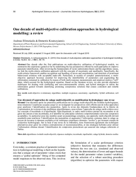 Pdf One Decade Of Multi Objective Calibration Approaches In