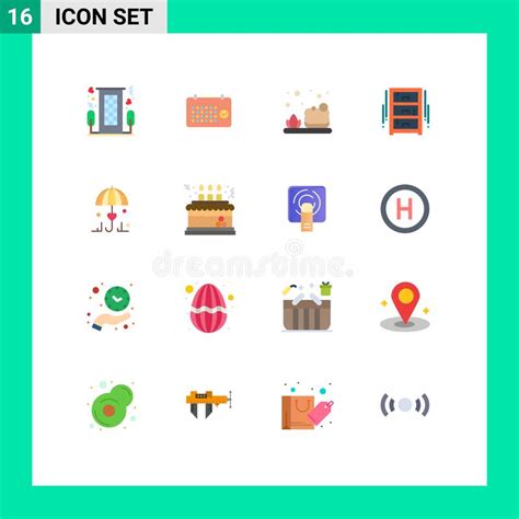 Universal Icon Symbols Group Of 16 Modern Flat Colors Of Wardrobe Interior Year Furniture