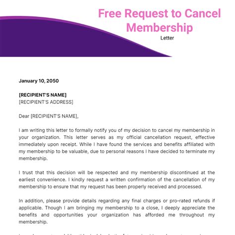 Request To Cancel Membership Letter Template Edit Online And Download