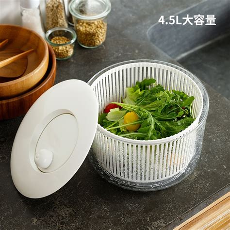 日本进口蔬菜脱水器沙拉甩干机家用手动去水甩水沥水篮洗菜盆神器 虎窝淘