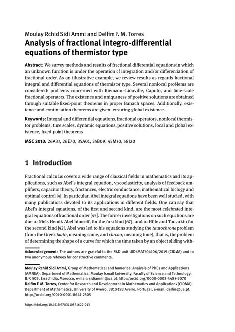 Pdf Analysis Of Fractional Integro Differential Equations Of