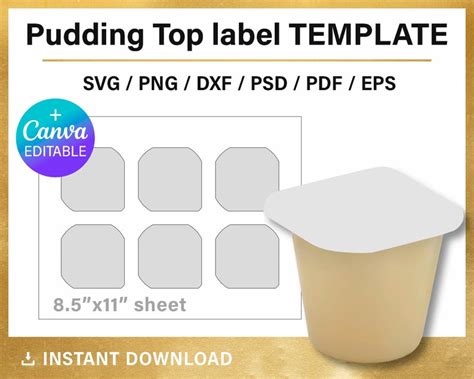 Pudding Top Label Template Diy Party Decorations Pudding Etsy