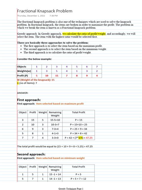 M1 Greedy Fractional Knapsack Problem Pdf Combinatorial Optimization Algorithms